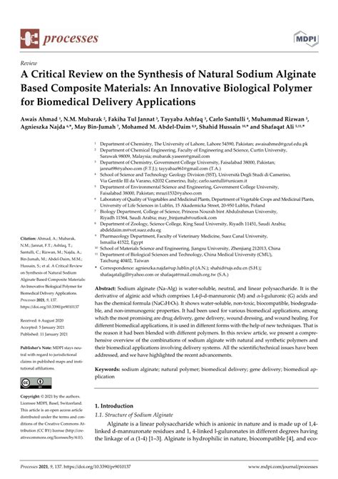 Pdf A Critical Review On The Synthesis Of Natural Sodium Alginate Based Composite Materials