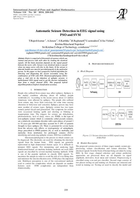 Pdf Automatic Seizure Detection In Eeg Signal Using Pso And Svm