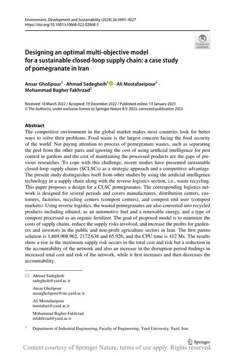 Designing An Optimal Multi Objective Model For A Sustainable Closed Loop Supply Chain A Case