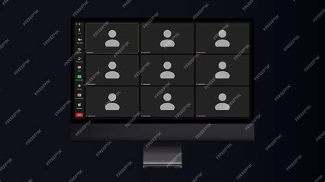 화상 통화 인터페이스 화상 통화 화면 또는 회의 채팅 Ui 템플릿 벡터 오버레이 온라인 화상 통화의 마이크 및 카메라 아이콘이 있는 전화 비디오 앱의 컴퓨터에 화상 통화