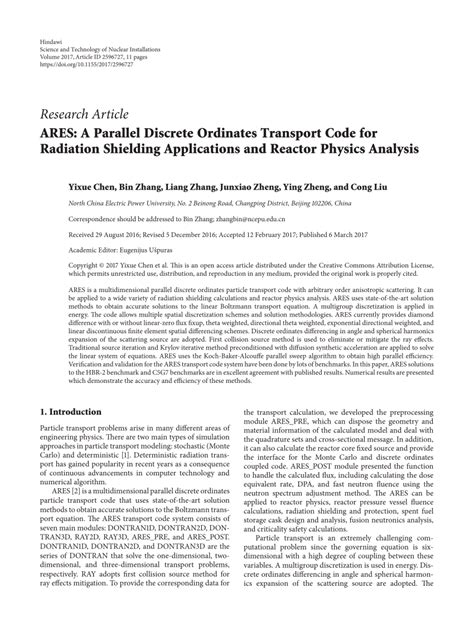 Pdf Ares A Parallel Discrete Ordinates Transport Code For Radiation Shielding Applications