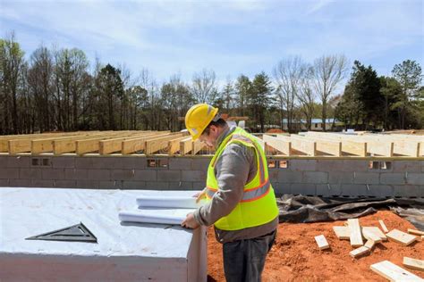 A Build Engineer Checks Construction Of New Home Using Construction
