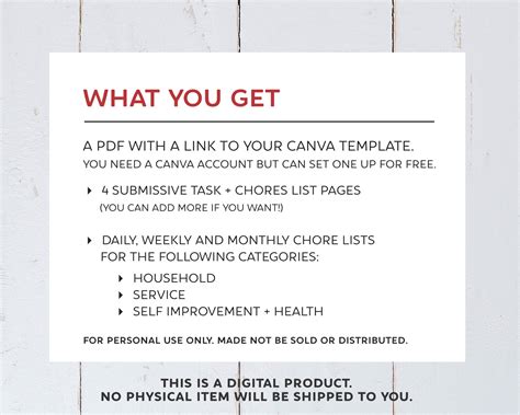 Editable Submissive Task And Chores Household Service And Self Improvement List Kinky Ink Press