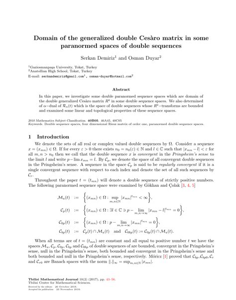 Pdf Domain Of The Generalized Double Ces` A Ro Matrix In Some Paranormed Spaces Of Double