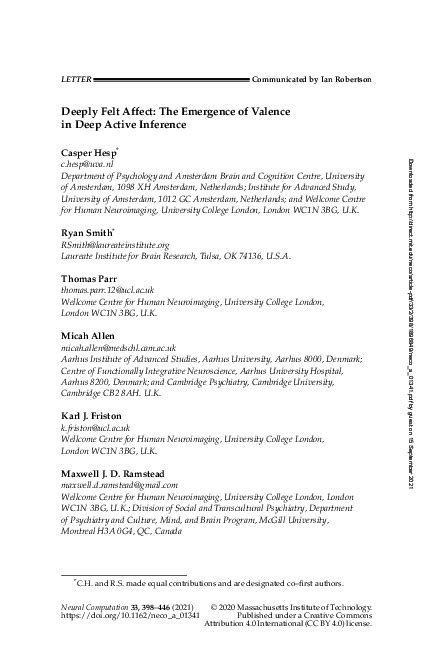 Pdf Deeply Felt Affect The Emergence Of Valence In Deep Active Inference