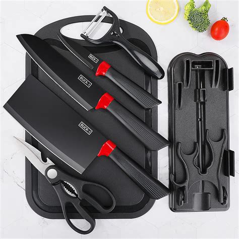 黑刃切菜刀菜板二合一组合厨房刀具套装全套家用水果刀切肉刀厨刀虎窝淘