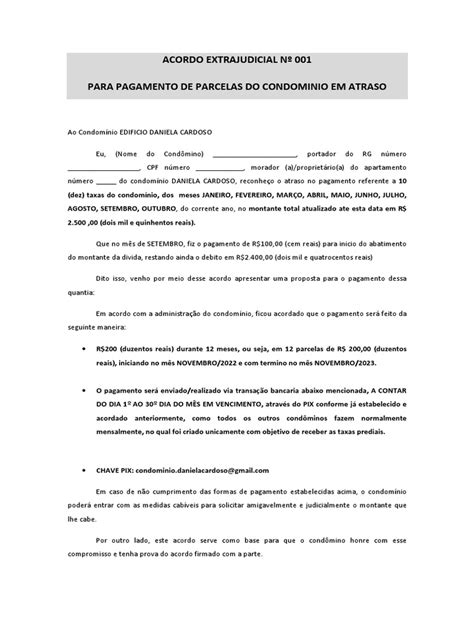 Acordo Extrajudicial 001 Pdf Condomínio