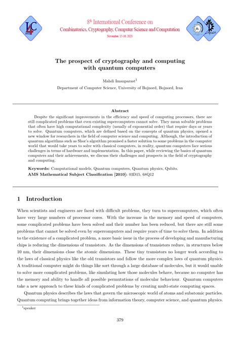 Pdf The Prospect Of Cryptography And Computing With Quantum Computers
