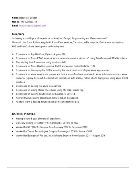 Profile And Experience Of Basavaraj Biradar Seeking Employment As A