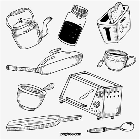 선형 스타일의 손으로 그린 주방 용품 주방 용품 선형 스타일 생명 Png 일러스트 및 Psd 이미지 무료 다운로드 Pngtree 주방용품 주방 커피컵