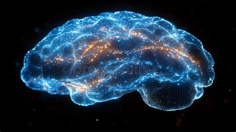 A Digital Silhouette Of A Brain With Glowing Data Grid Lines Illustrating Neural Networks Stock