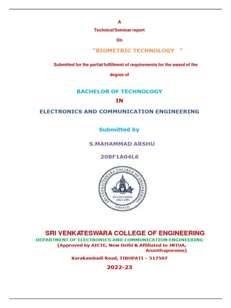 Biometrics A Seminar Report L61 Pdf Biometrics Authentication
