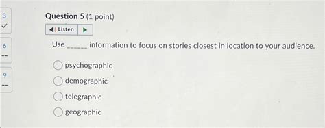 Solved Question 5 1 ﻿pointuse Information To Focus On