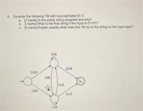 solved 6 consider the following tm with input alphabet