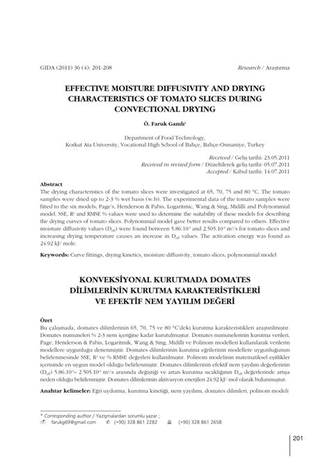 Pdf Effective Moisture Diffusivity And Drying Characteristics Of Tomato Slices During