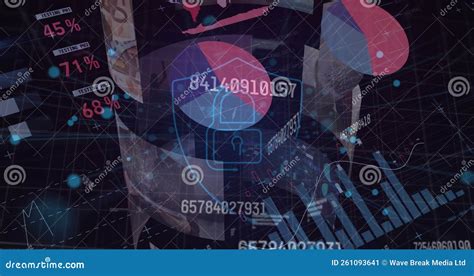 Animation Of Rotating Hud Interface Graphs Database And Padlock In