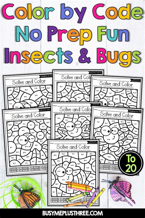 Bugs And Insects Themed Color By Code No Prep Printables With Adding And Subtracting Up To 20