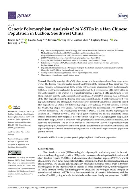 Pdf Genetic Polymorphism Analysis Of 24 Y Strs In A Han Chinese Population In Luzhou