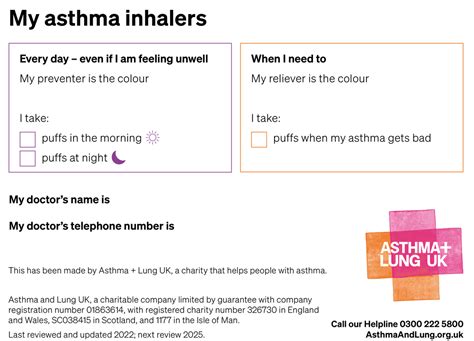 My Asthma Inhalers Card When To Use Each Inhaler Easy Health