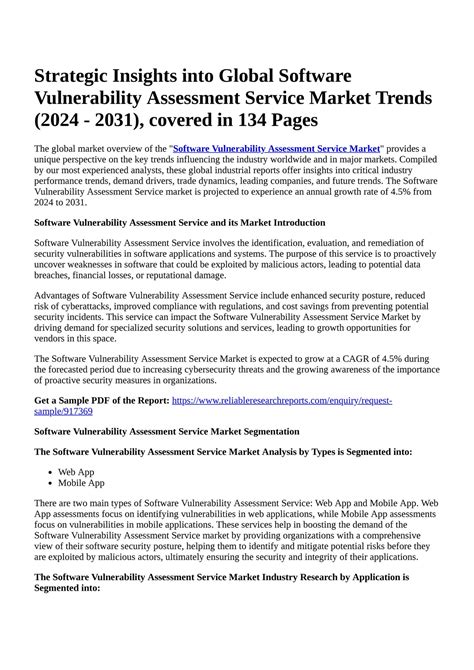 Reportprime Strategic Insights Into Global Software Vulnerability Assessment Service Market