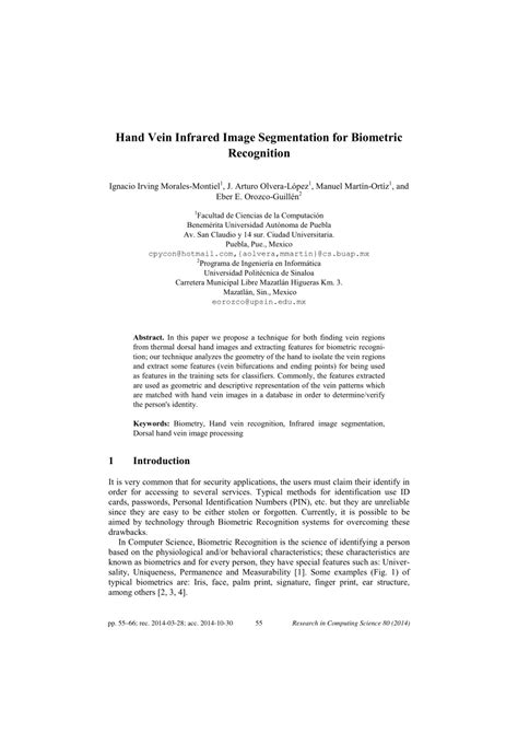 pdf hand vein infrared image segmentation for biometric recognition