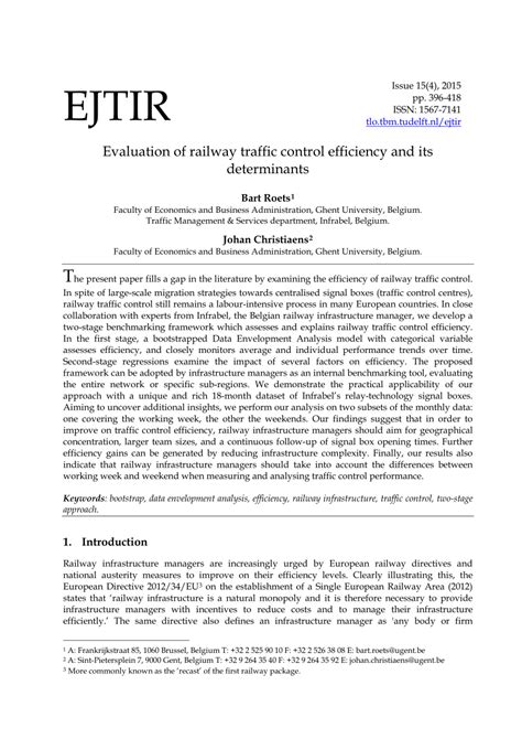 Pdf Evaluation Of Railway Traffic Control Efficiency And Its Determinants