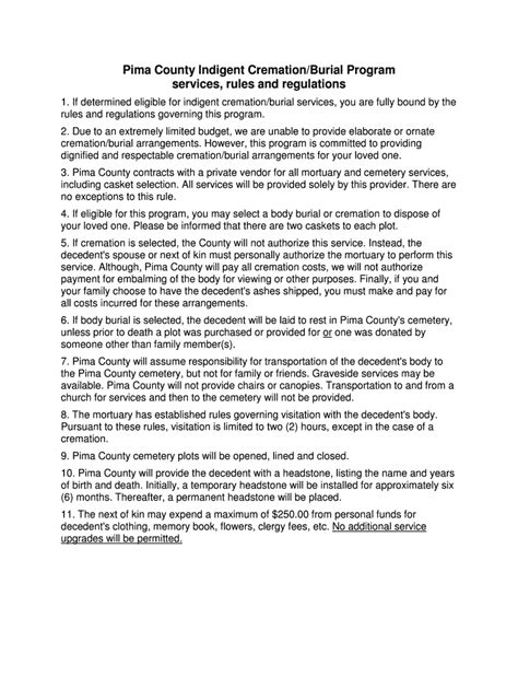 Fillable Online Pima County Indigent Cremationburial Program Fax Email