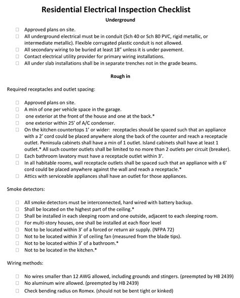 Checklist For Electrical Inspection
