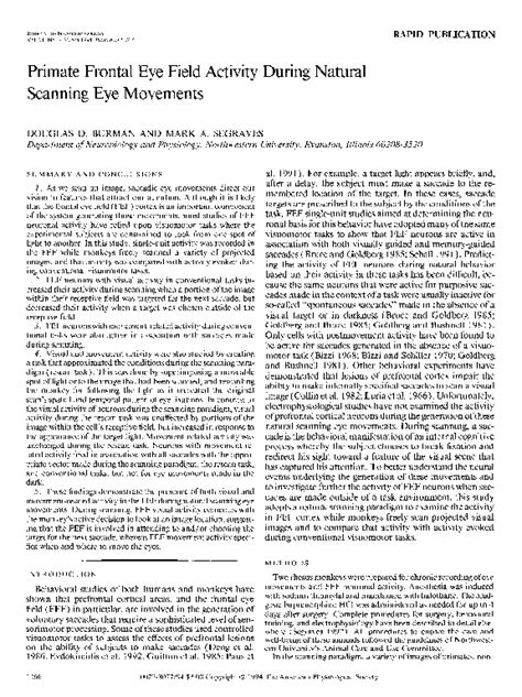 Pdf Primate Frontal Eye Field Activity During Natural Scanning Eye Movements Douglas Burman