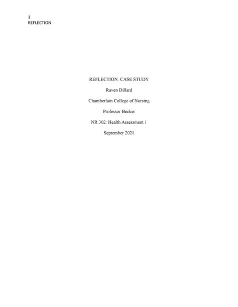 Clinical Reflection 1 Reflection Reflection Case Study Raven Dillard