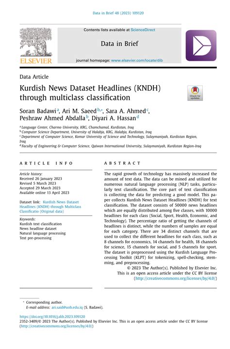 PDF Kurdish News Dataset Headlines KNDH Through Multiclass