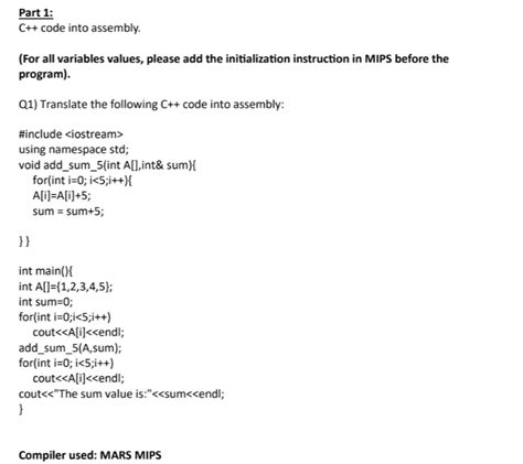 Solved Part C Code Into Assembly For All Variables Chegg