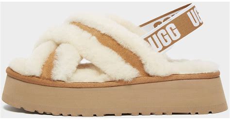 UGG Leather Disco Cross Slides In Brown Lyst