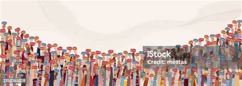 여러 나라와 대륙에서 온 다문화인들이 손을 들고 텍스트가 적힌 말풍선을 들고 있는 배너 다양성 평등 포용 관용과 수용 개념에 대한 스톡 벡터 아트 및 기타 이미지 Istock