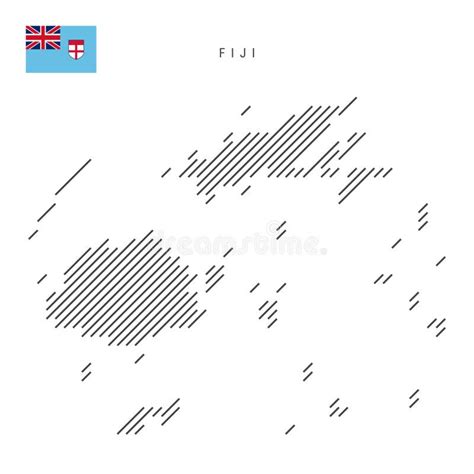 Fiji Map From Pattern Of Black Slanted Parallel Lines Flat Vector