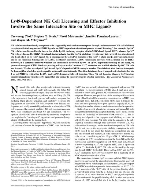 Pdf Ly49 Dependent Nk Cell Licensing And Effector Inhibition Involve