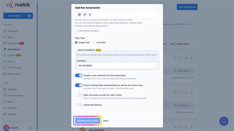 how to setup an rss feed to auto post to your social media nuelink