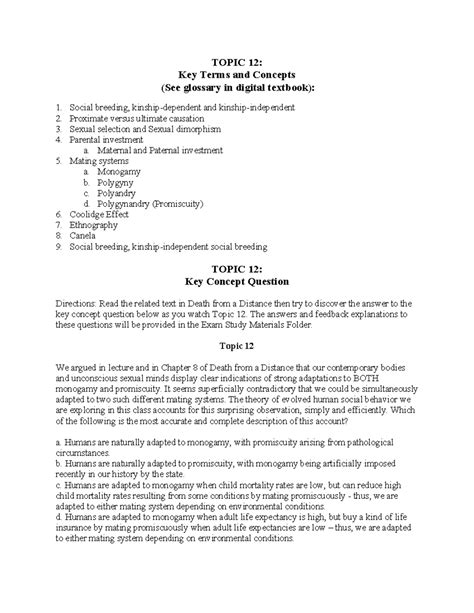 Topic 12 Key Terms And Key Concept Question Topic 12 Key Terms And