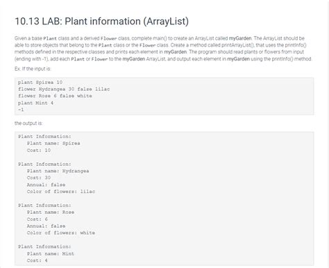 Solved 1013 Lab Plant Information Arraylist Given A