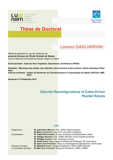 Pdf Discrete Reconfigurations Of Cable Driven Parallel Robots