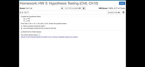 Solved Save Homework Hw 3 Hypothesis Testing Ch9 Ch10