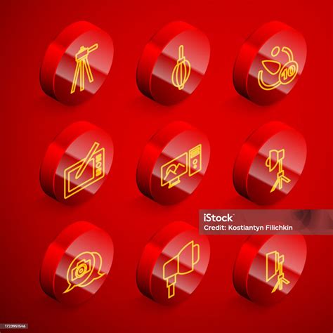 세트 라인 삼각대 먼지 송풍기 카메라 타이머 그래픽 태블릿 사진 보정 소프트박스 조명 카메라 및 아이콘 벡터 3차원 형태에 대한 스톡 벡터 아트 및 기타 이미지 Istock