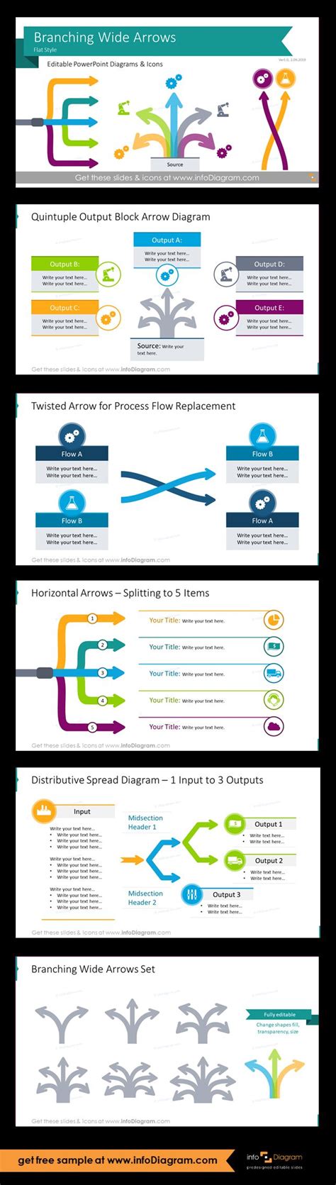 Branching Wide Arrows For Process Block Flow Charts PPT Diagrams Powerpoint Design Templates