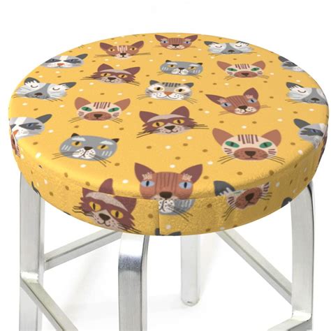 Abstract Cute Cartoon Cat Face A Round Bar Stool Covers Soft Velvet