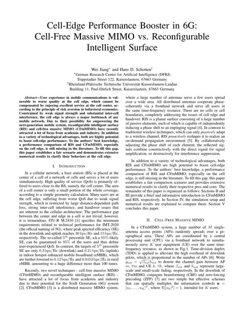 Pdf Cell Edge Performance Booster In 6g Cell Free Massive Mimo Vs Reconfigurable Intelligent