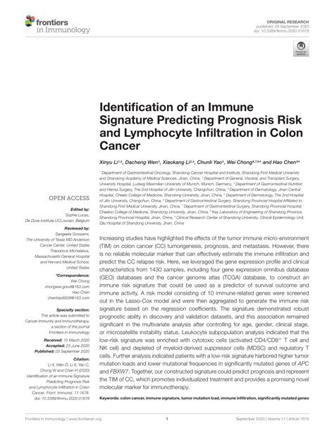 Pdf Identification Of An Immune Signature Predicting Prognosis Risk And Lymphocyte
