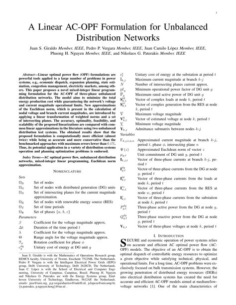 Pdf A Linear Ac Opf Formulation For Unbalanced Distribution Networks