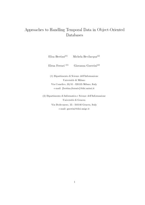 Pdf Approaches To Handling Temporal Data In Object Oriented Databases