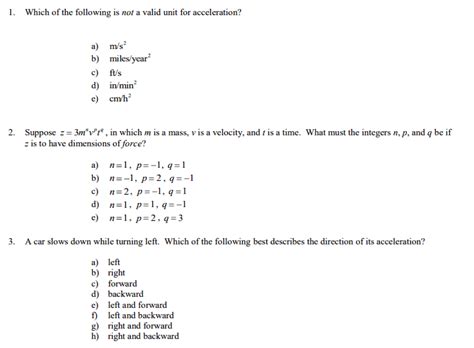 Solved 1 Which Of The Following Is Not A Valid Unit For