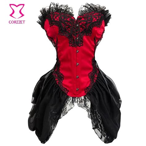 Red And Black Overbust Waist Trainer Corsets Plus Size Corset Dress